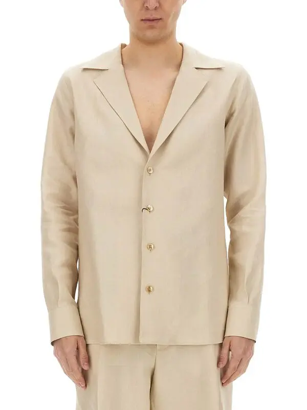 Dolce & Gabbana V-neck Linen Shirt - Beige