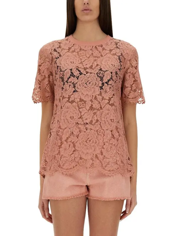 Dolce & Gabbana Cordonetto Lace T-shirt - Pink