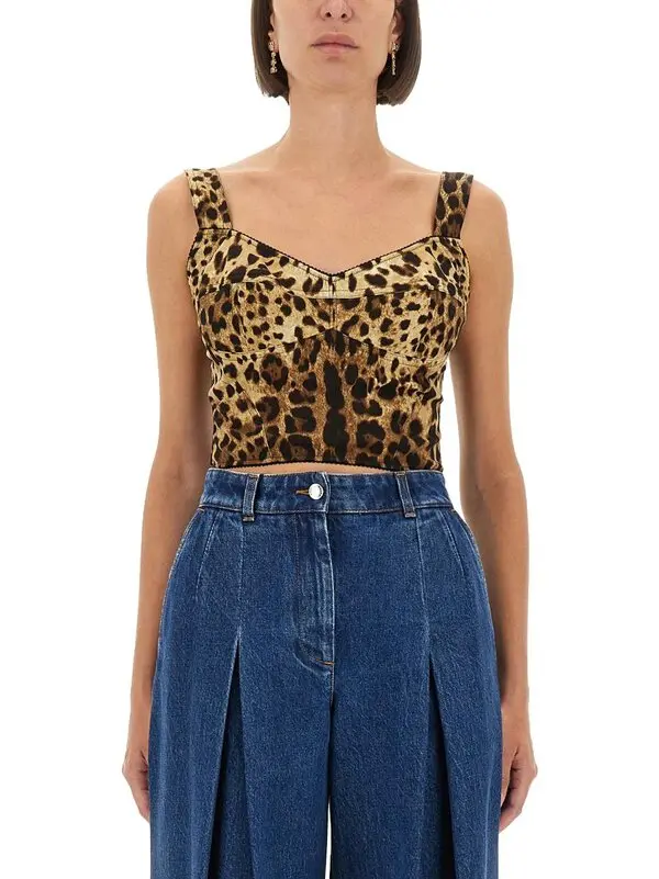 Dolce & Gabbana Leopard Print Charmeuse Bustier - Animalier