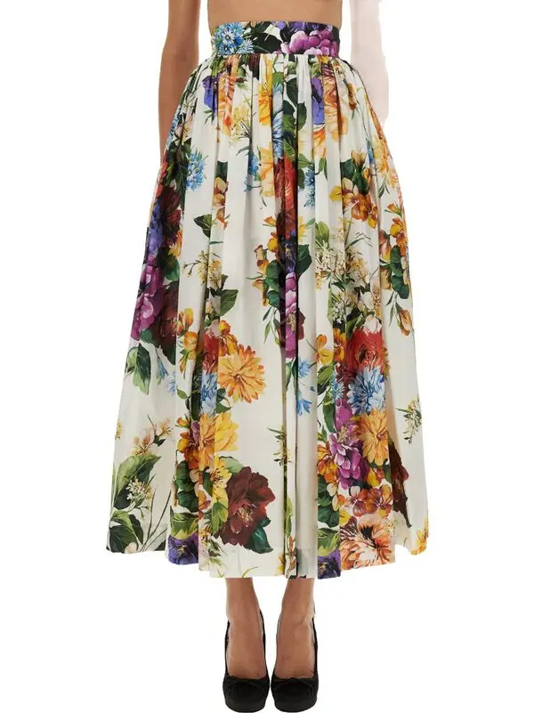 Dolce & Gabbana Flower Bouquet Print Cotton Skirt - Multicolour