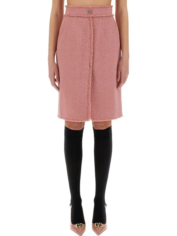 Dolce & Gabbana Rachel Tweed Midi Skirt - Pink