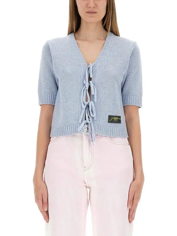 GANNI Cropped Cardigan With Bows - Baby Blue