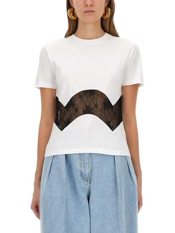 Nina Ricci Jersey T-shirt With Lace Insert - White