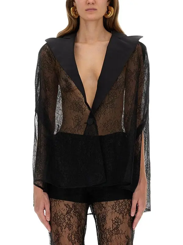 Nina Ricci Blazer Inspired Lace Cape - Black