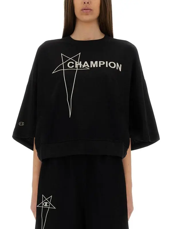 CHAMPION X RICK OWENS Cropped Tommy T-shirt - Black