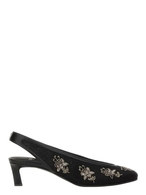 Fendi Slingback With Embroidery - Black