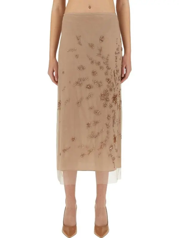 Fendi Embroidered Tulle Skirt - Nude