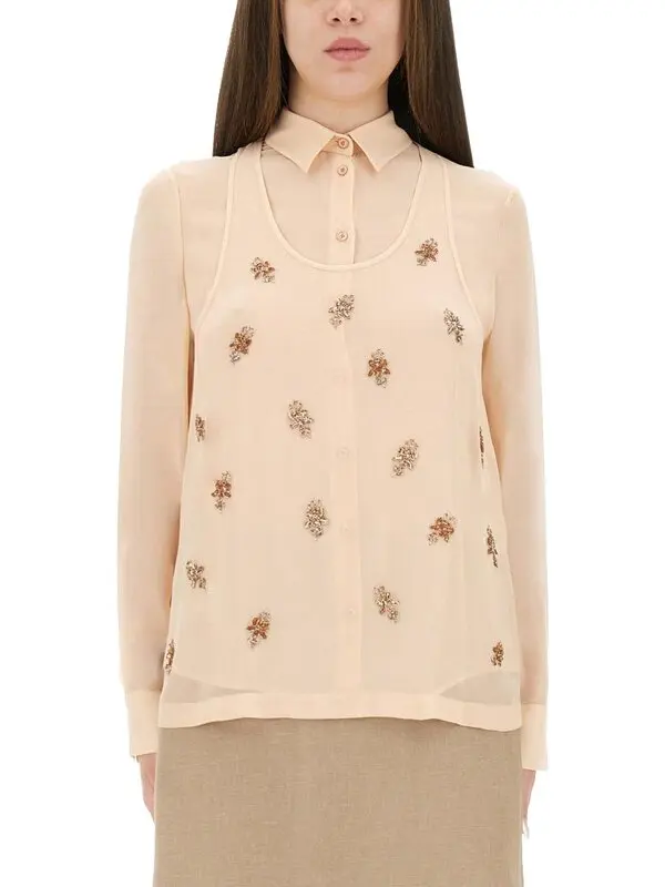 Fendi Embroidered Georgette Top - Pink
