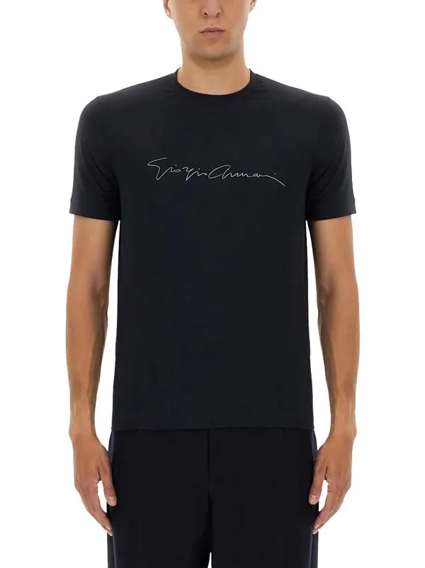 Giorgio Armani Signature Logo T Shirt - Blue