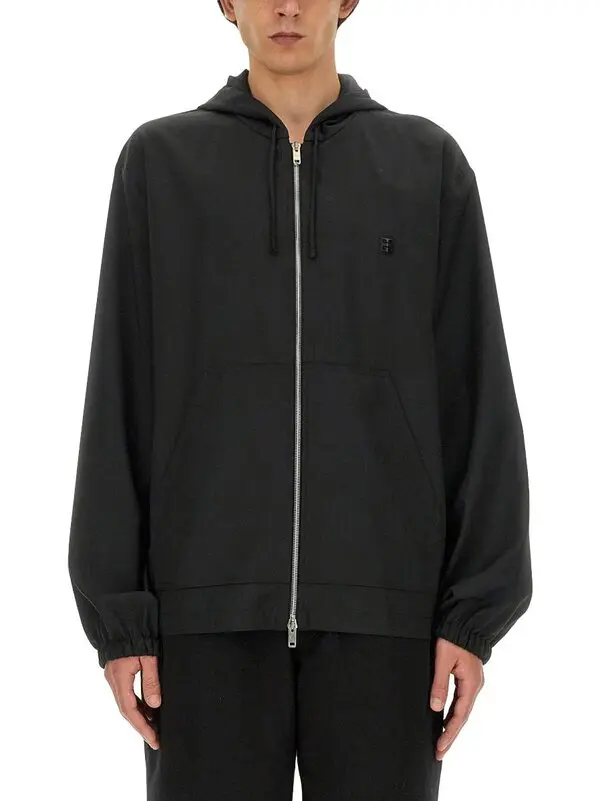 Givenchy Zip Up Virgin Wool Sweatshirt - Black