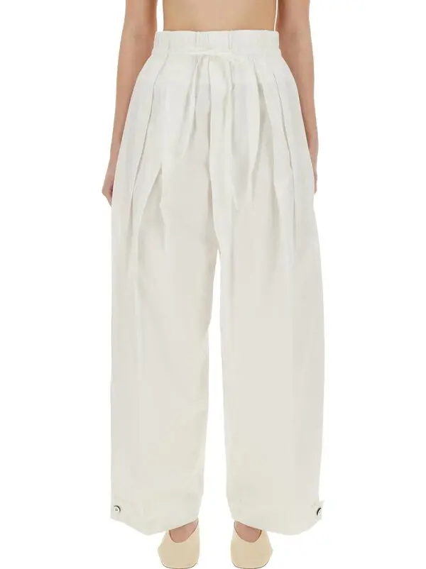 JIL SANDER Wide Leg Cotton Gabardine Pants - White