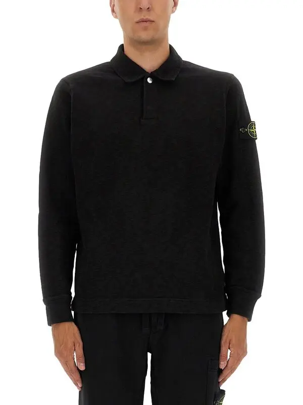Stone Island Cotton Vanisé Polo Shirt - Black
