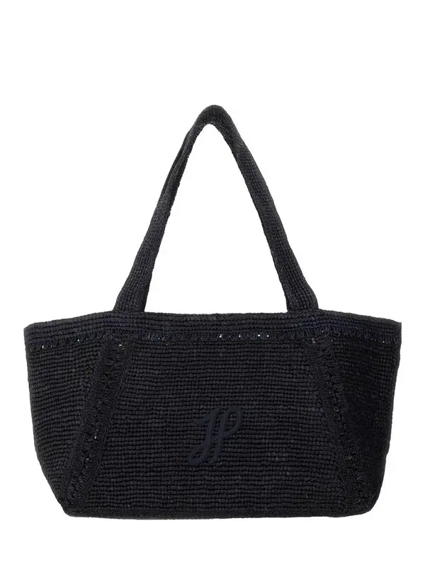 Patou Large Trapeze Raffia Tote Bag - Blue