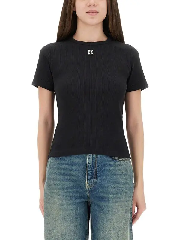 Tory Burch Ribbed Cotton T-shirt - Black