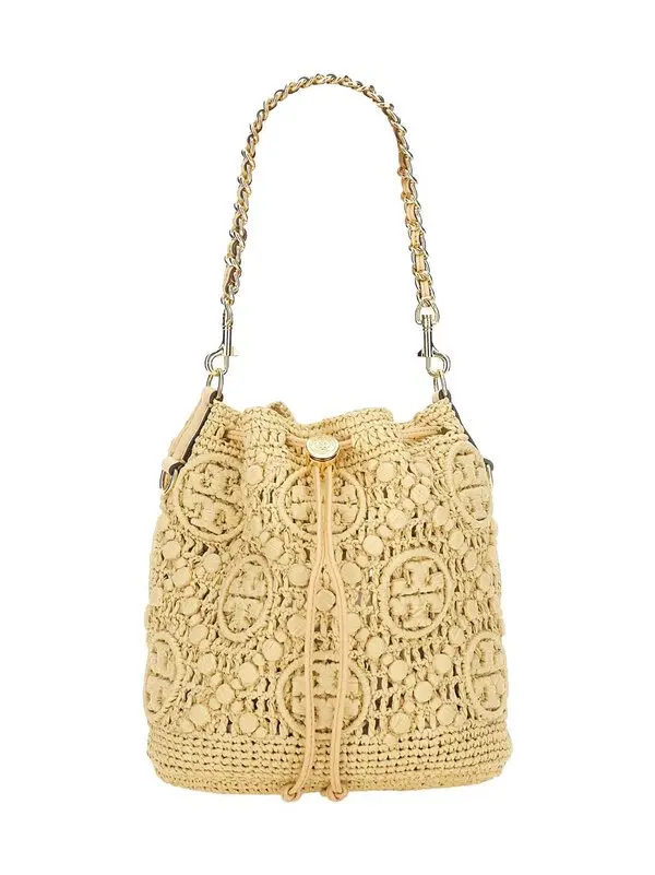 Tory Burch Bucket Bag With Monogram - Beige