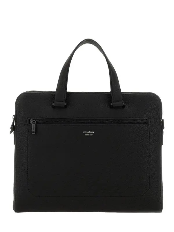 FERRAGAMO Leather Business Bag - Black