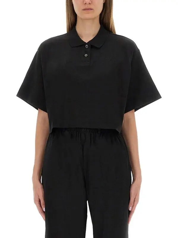 Alexander Wang Cropped Jersey Polo Shirt - Black