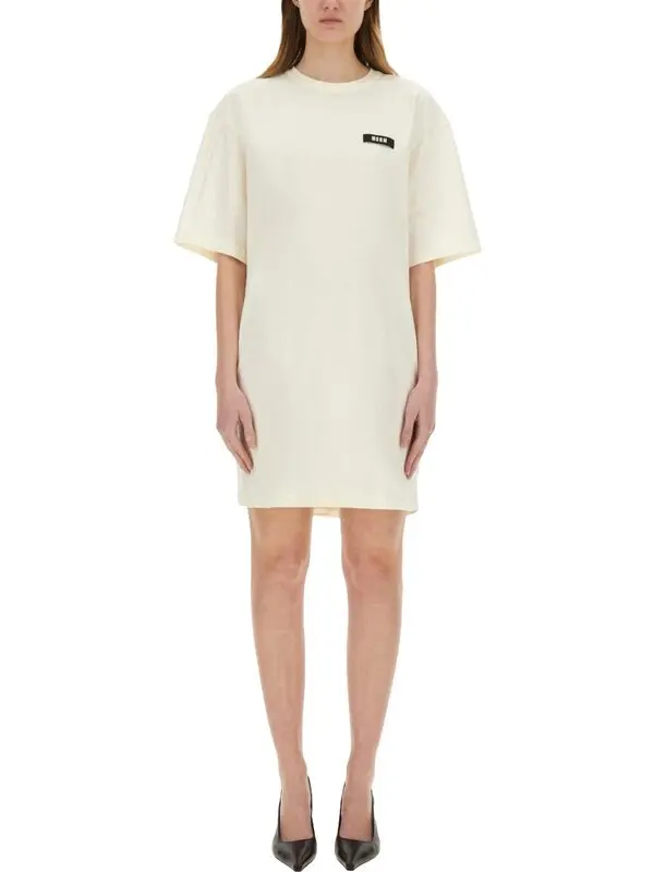 MSGM Short Dress With Logo - Ivory