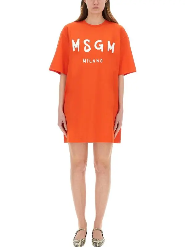 MSGM Short Dress With Logo - Red