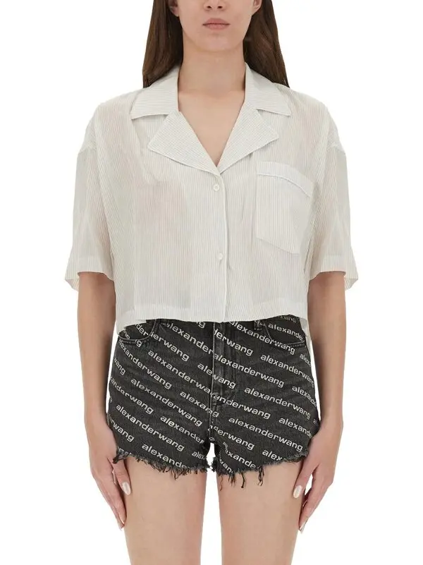 Alexander Wang Striped Lyocell Shirt With Embroidered Logo - White