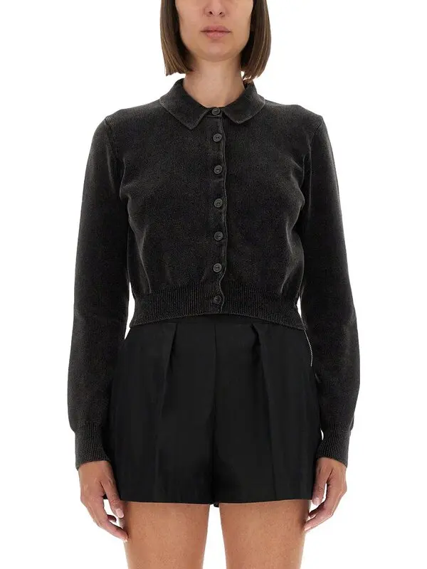 Alexander Wang Collared Cropped Cardigan - Charcoal