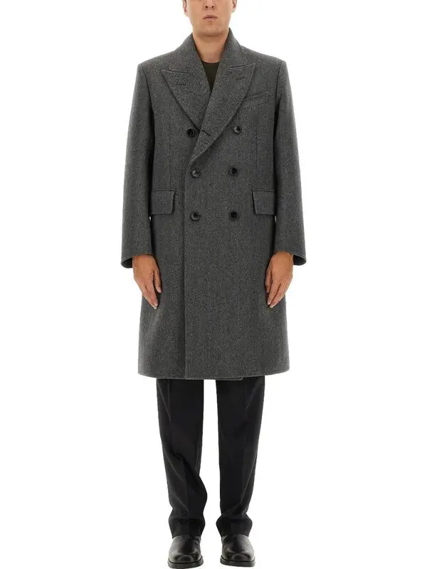 TOM FORD Double-breasted Virgin Wool Coat - Grey