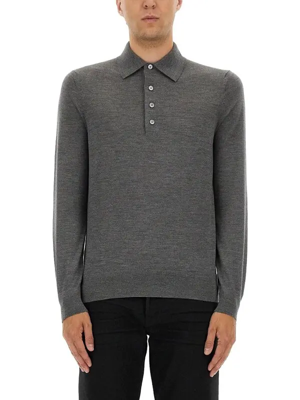 TOM FORD Fine Merino Virgin Wool Polo Shirt - Grey