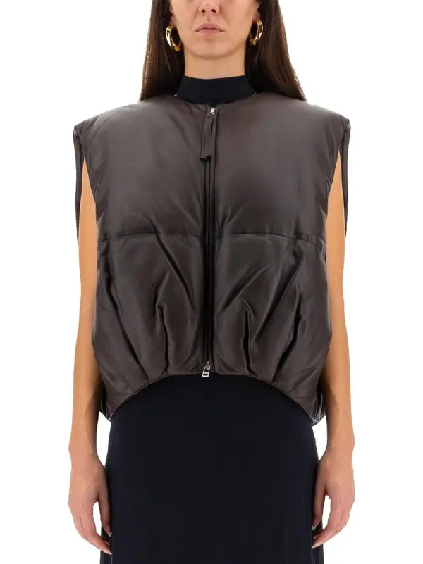 ALYSI Leather Puffer Vest - Brown