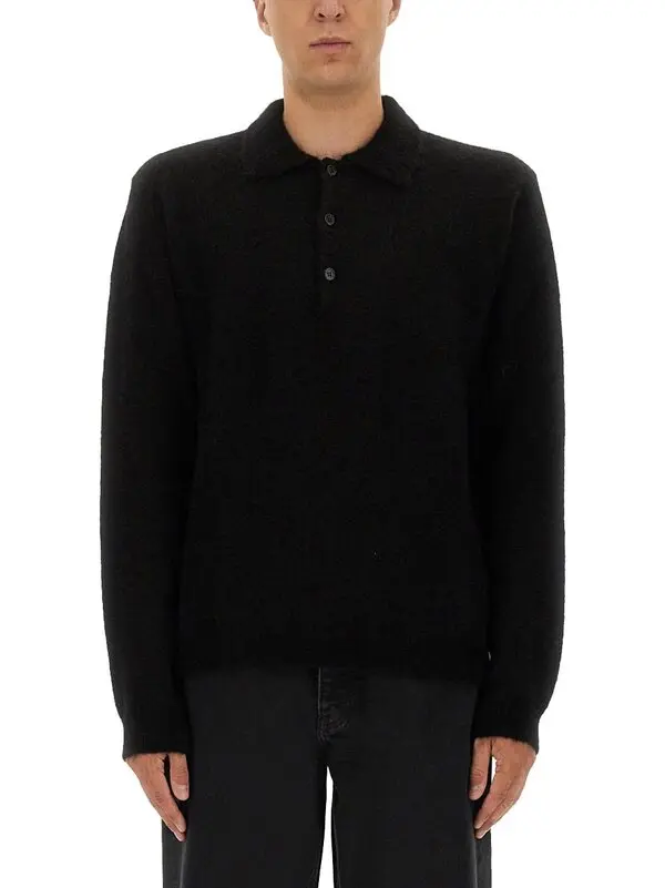 SUNFLOWER Wool Sweater With Polo Collar - Black