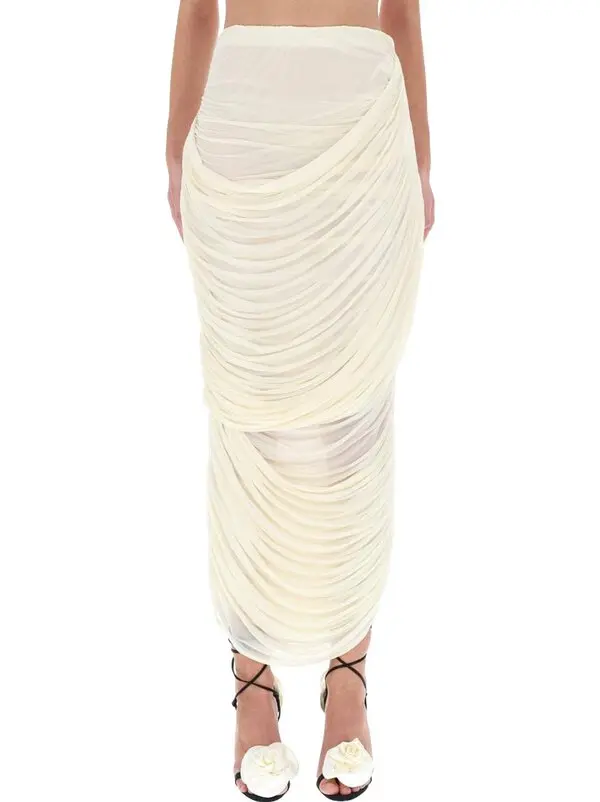 Magda Butrym Slim Fit Draped Midi Skirt - Ivory