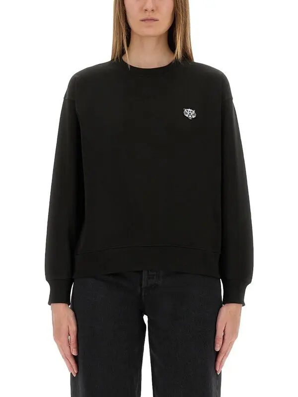 Kenzo Cotton Sweatshirt With 'happy Tiger' Patch - Black