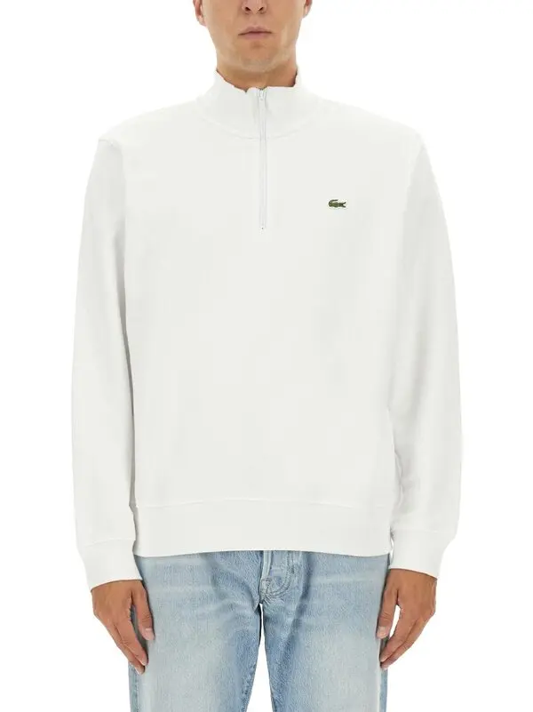 Lacoste Three Quarter Zipper Sweatshirt - White