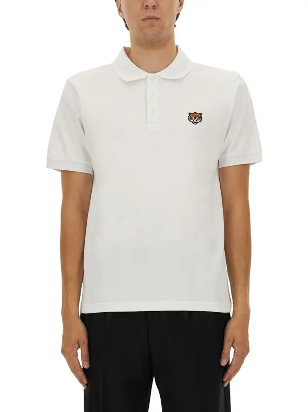 Kenzo Polo Shirt With Happy Tiger Embroidery - White