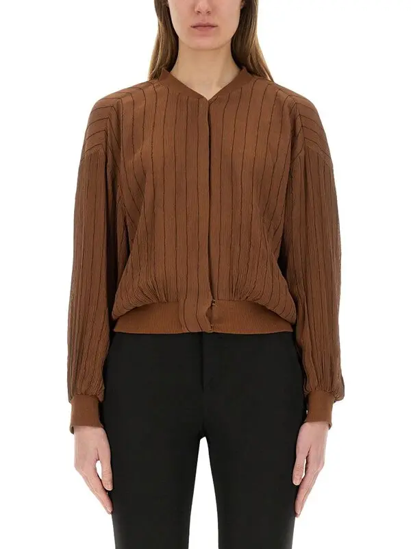 ALYSI Silk Oversized Bomber Jacket - Brown