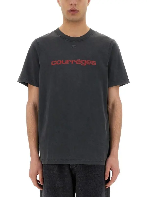 COURREGES Logo Print T Shirt - Black