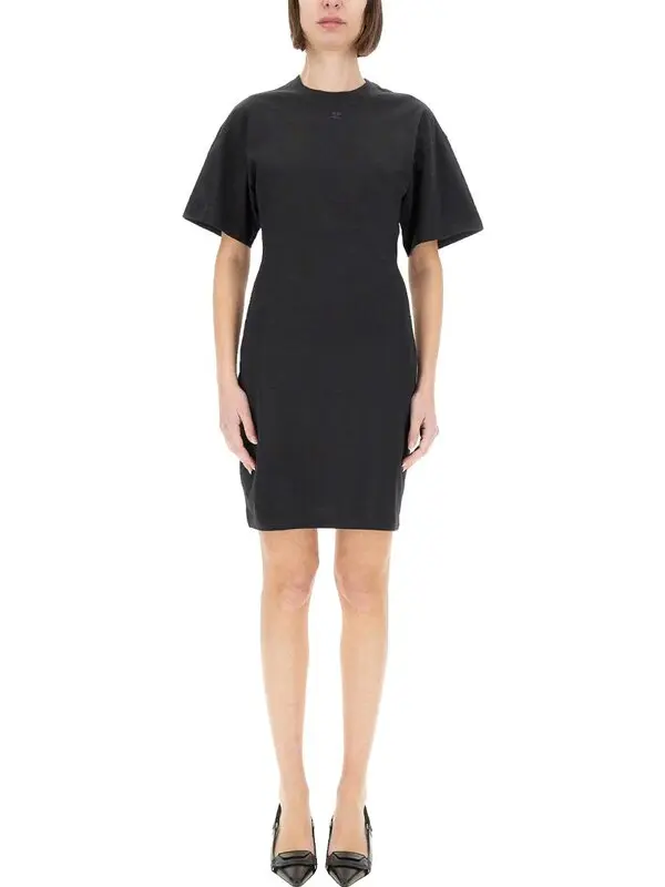 COURREGES Short Cotton Dress - Black