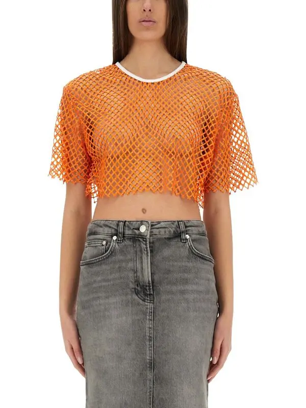 Moschino Cropped Mesh Top - Orange