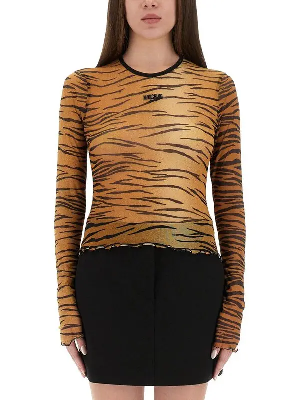 Moschino Mesh Top With Animal Print - Animalier