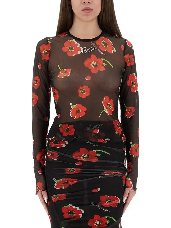 Moschino Floral Mesh Top - Black