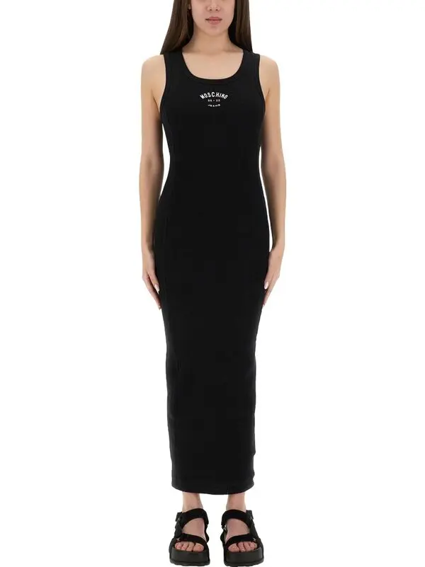 Moschino Long Dress With Logo - Black