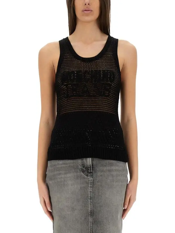 MOSCHINO JEANS Mesh Logo Top - Black