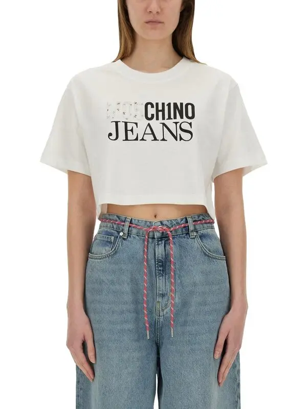 Moschino Cropped T-shirt With Logo - White