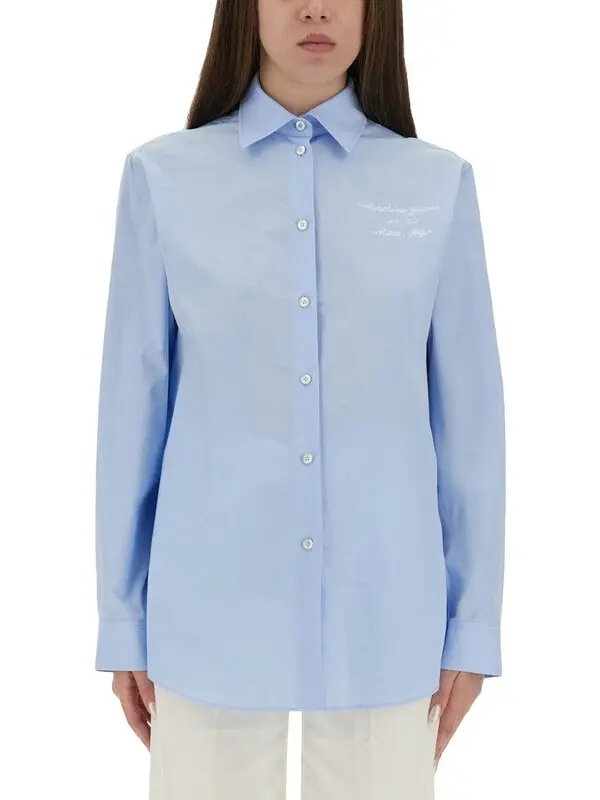 Moschino Tailored Shirt With Embroidered Logo - Baby Blue