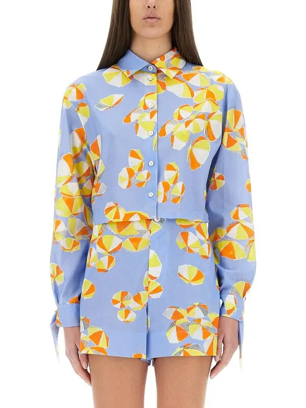 Moschino Printed Cropped Shirt - Baby Blue