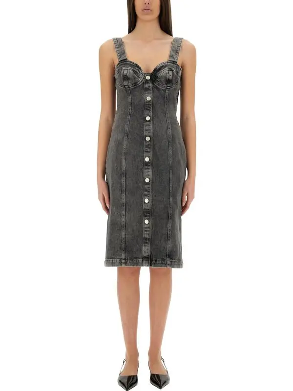 Moschino Slim Fit Denim Midi Dress - Grey