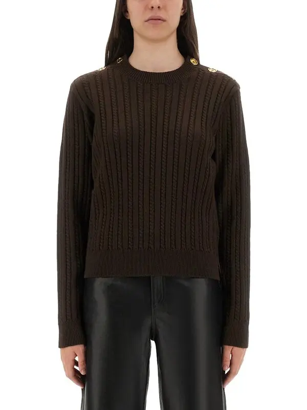 GOLDEN GOOSE Wool Sweater With Button Detail - Brown
