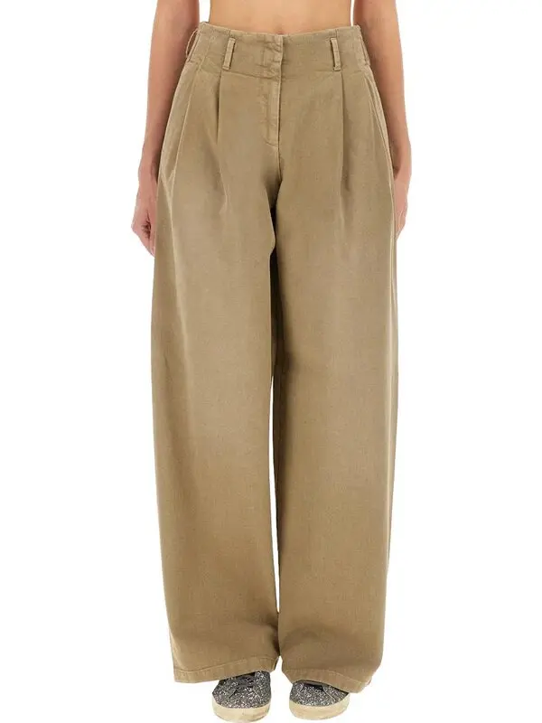 GOLDEN GOOSE Wide Leg Cotton Pants - Brown