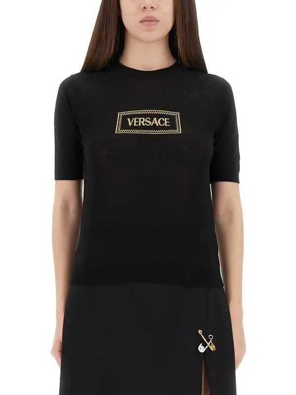 Versace Logo Knit T-shirt - Black