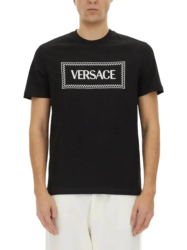 Versace T Shirt With '90 S Vintage Embroidered Logo - Black
