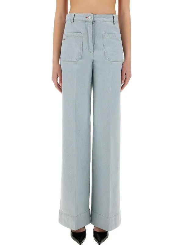Victoria Beckham Alina Straight Wide Leg Jeans - Baby Blue